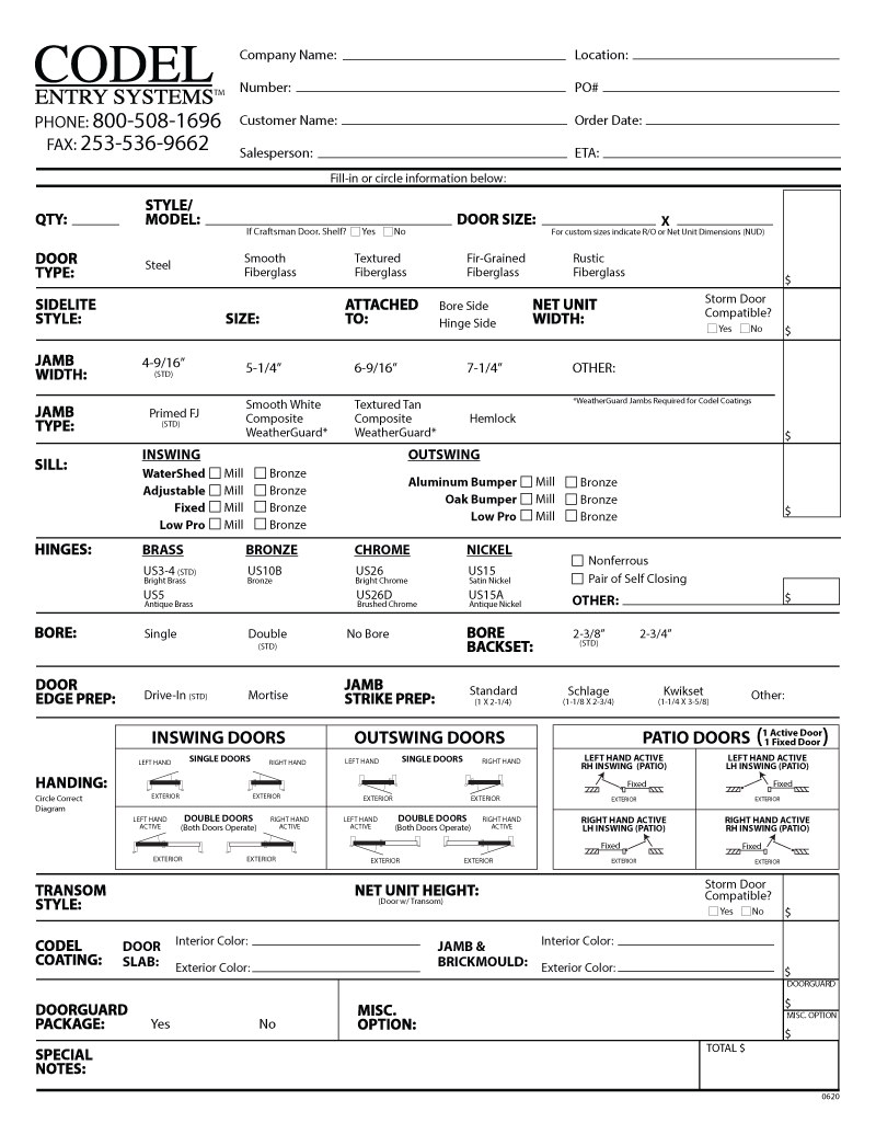 Order Forms Codel Doors